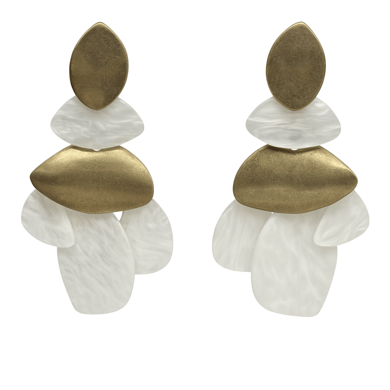 Danielle Mother Of Pearl Resin & Worn Gold Pierced Earrings | Michael Nash Jewelry | Wolf & Badger