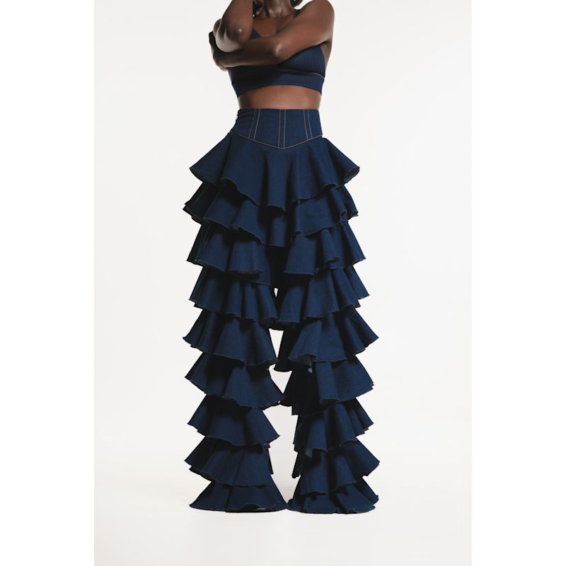 Daria Denim Ruffle Pants | OFUURE | Wolf & Badger