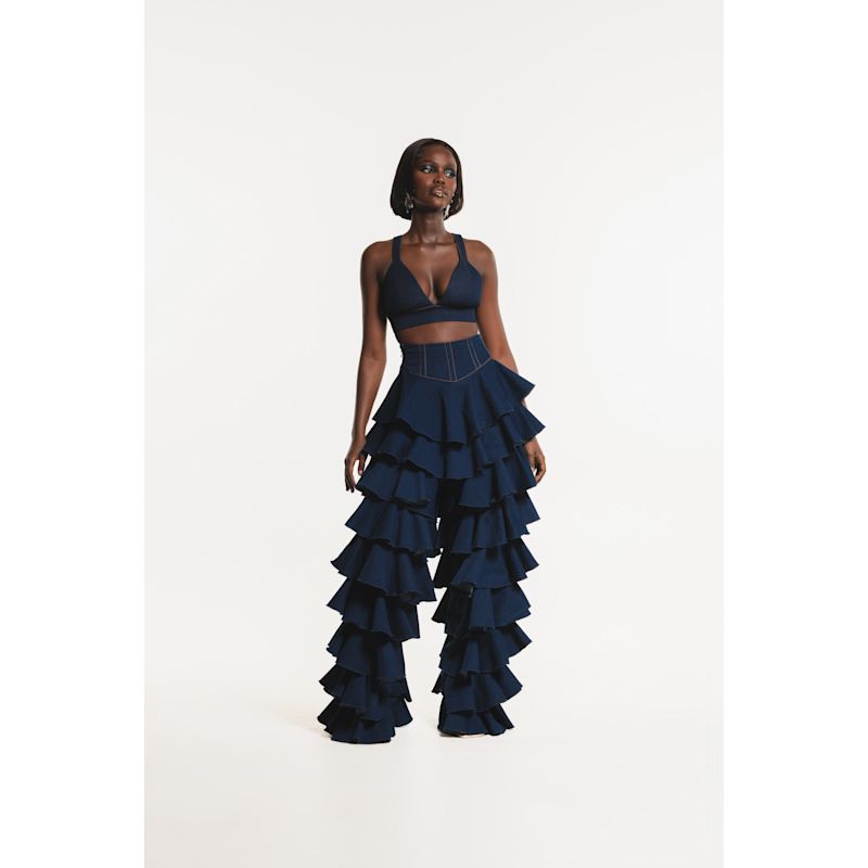 Daria Denim Ruffle Pants | OFUURE | Wolf & Badger