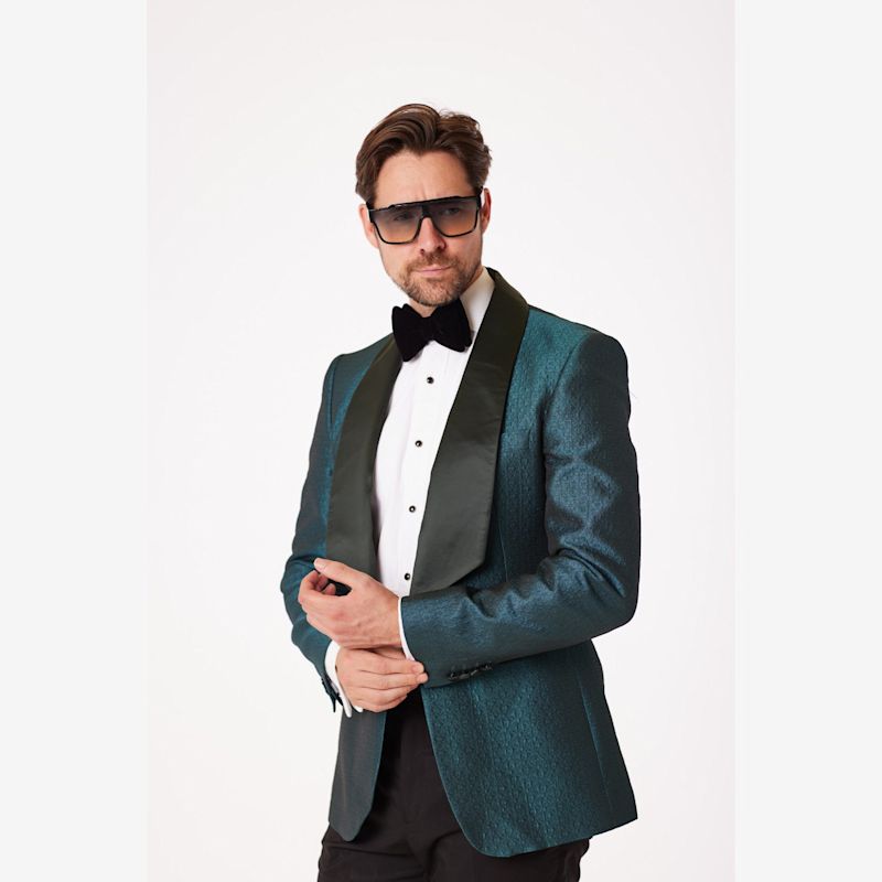 David Wej Signature Satin Shawl Lapel Blazer- Green | DAVID WEJ | Wolf ...