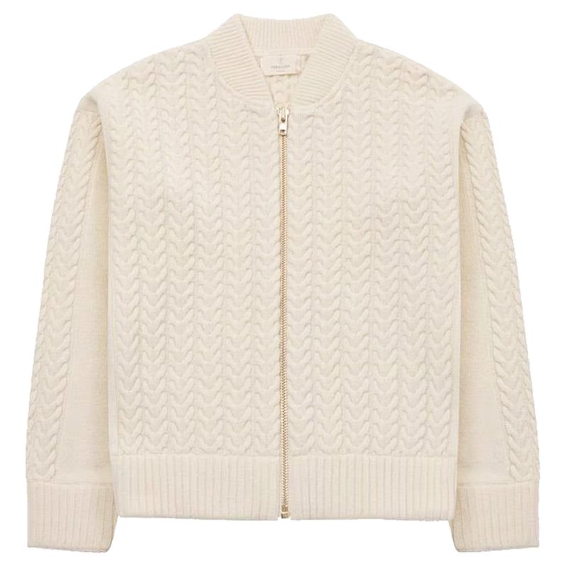 Dover Cable Knit Bomber Jacket In Ecru | Peraluna | Wolf & Badger