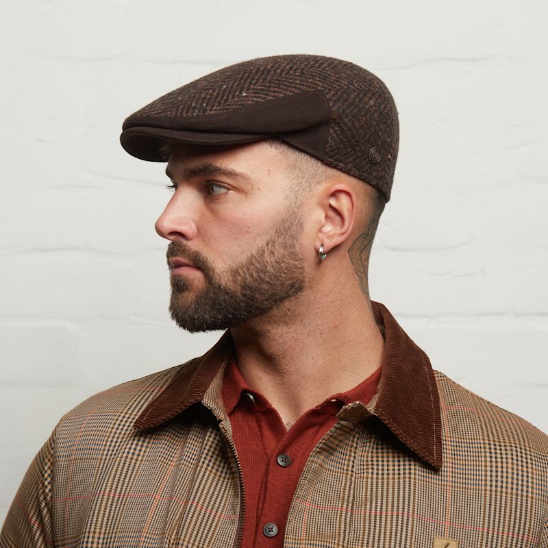 Drake Tweed Herringbone Italian Virgin Wool Cap For Men - Chocolate ...