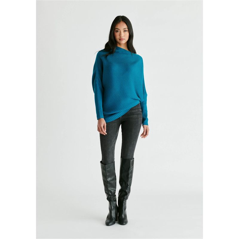 Draped Knitted Jumper In Ocean Blue | PAISIE | Wolf & Badger