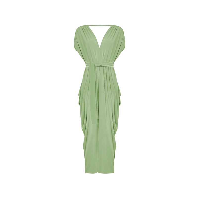 Draped Open-Back Midi Dress – Sage Green | James Lakeland | Wolf & Badger