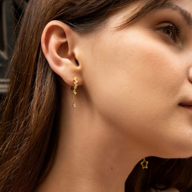 Dripping Sterling Silver Huggie Drop Earring - Gold | Spero London ...