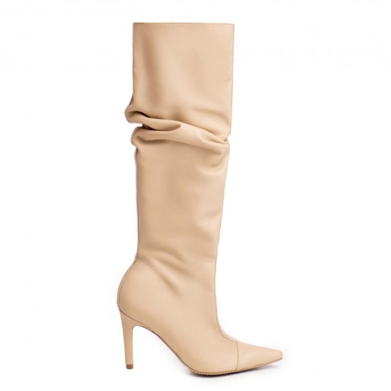 Dune Light Beige Ruched High-Heel Boots | The 5th Element | Wolf & Badger