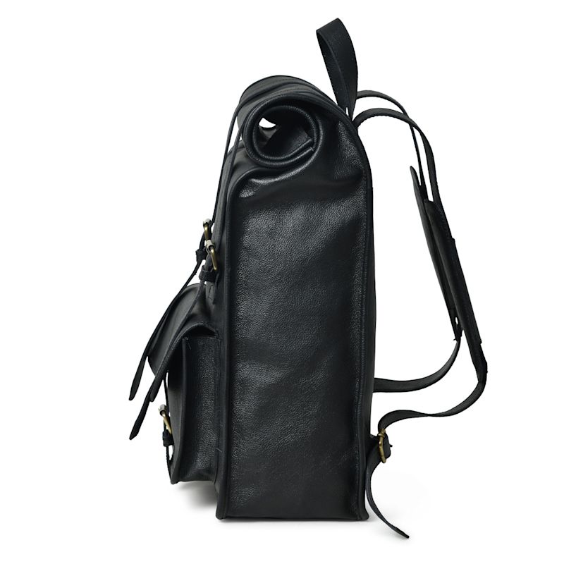 Duvall Rolltop Leather Backpack - Black | Dötch Leather | Wolf & Badger