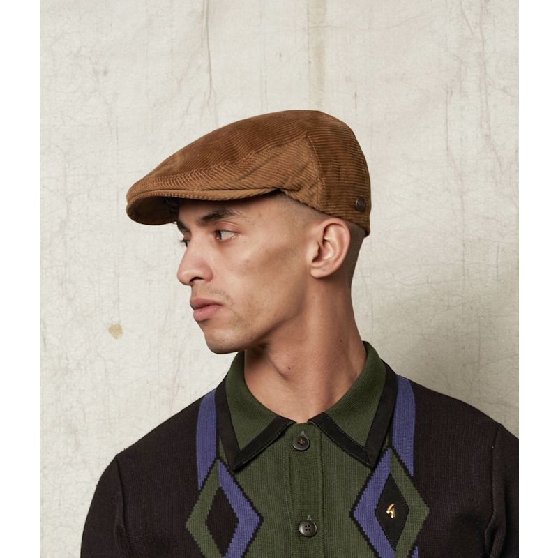 Dylan Camel Italian Cord Flat Cap | Dasmarca Hats | Wolf & Badger