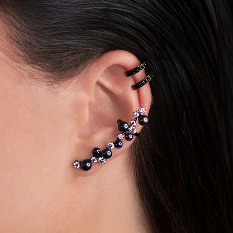 Eclipse Ear Crawler With Natural Black Pearl & Man Made Cz Diamond ...