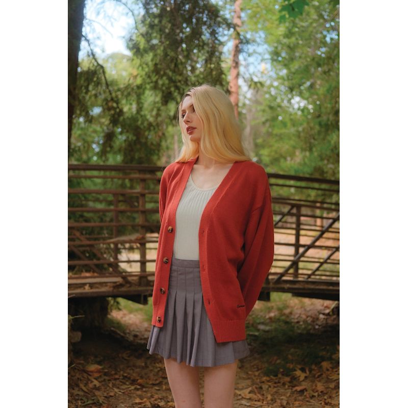 Orange V Neck Cardigan In Sunburst | Éclectique | Wolf & Badger