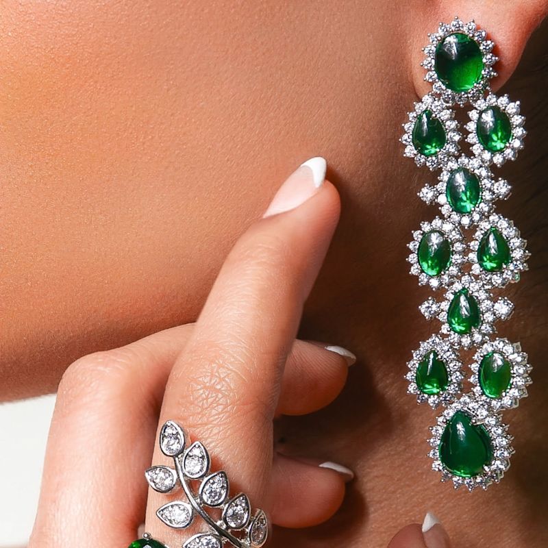 Elise Green American Diamond Chandelier Earrings | Meraki by Rashmi ...
