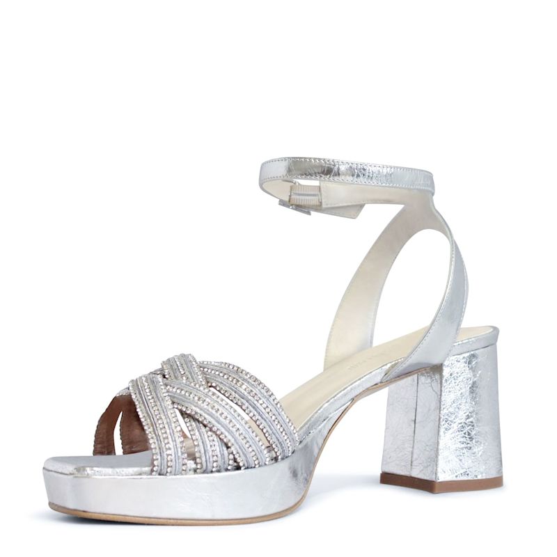 Ellie Silver Crystal Block Heel | Terry de Havilland | Wolf & Badger