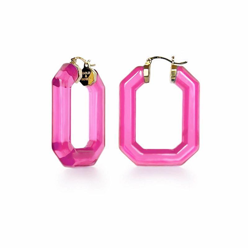 Emerald Gemstone Lucite Hoop Earrings In Pink | Gold & Honey | Wolf ...