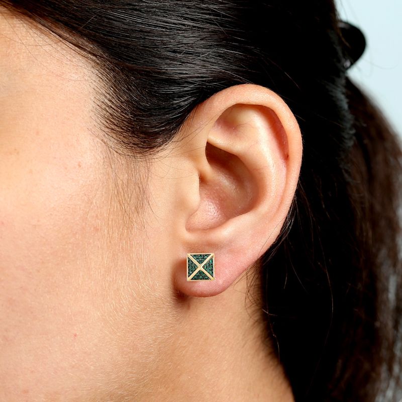 18K Gold Emerald Pyramid Stud Earrings – Minimalist Design | Artisan ...