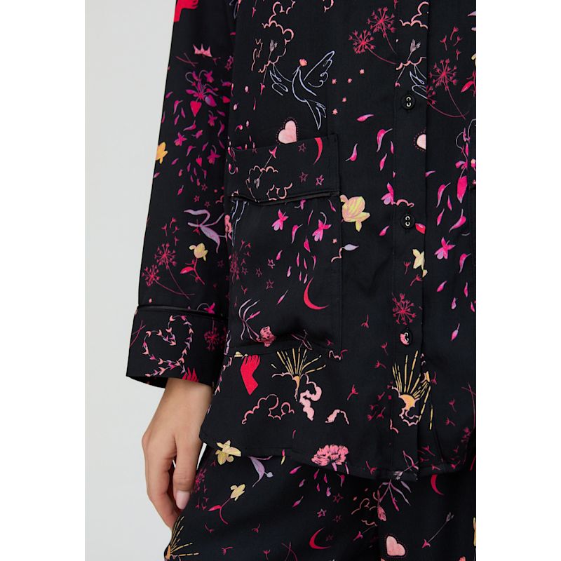Evie Long Sleeve Love Letter Print Pyjama Set In Black | Lily and ...