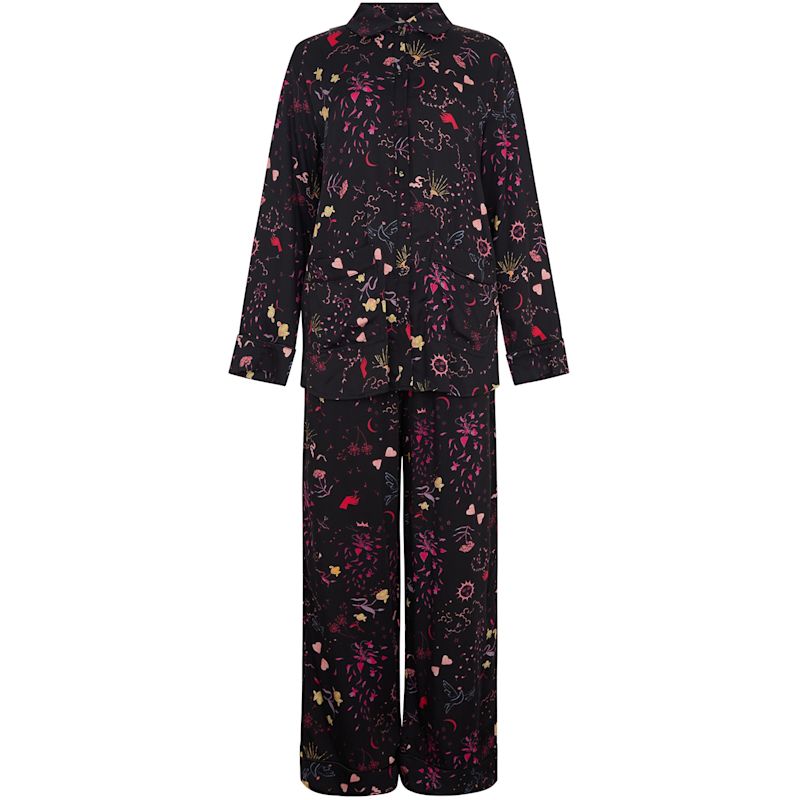 Evie Long Sleeve Love Letter Print Pyjama Set In Black | Lily and ...