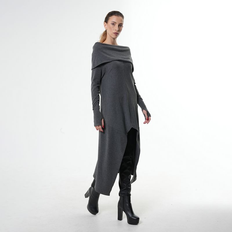 Extravagant Loose Tunic In Dark Grey | Metamorphoza | Wolf & Badger