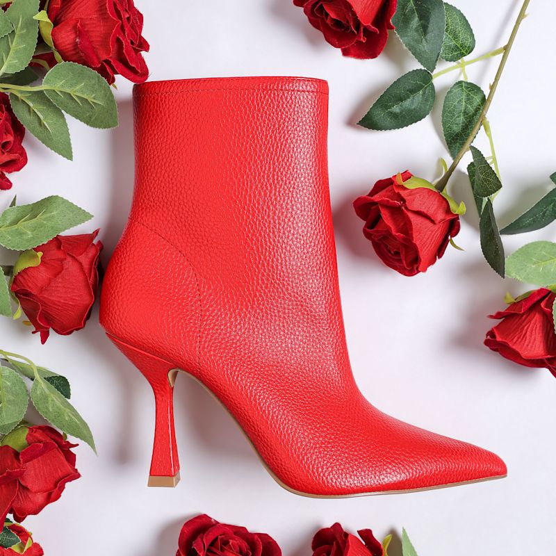 Farnak Pleather Spool Heel Boots In Red By Rag & Co | Rag & Co. | Wolf ...