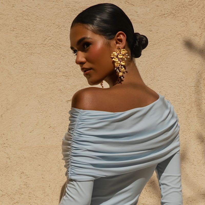 Fiano De Perla Gold Plated Dangle Earrings With Pearl Drops | Meraki by ...