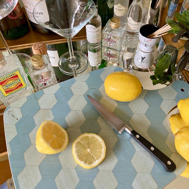 Four Chopping Boards Set. Light Blue Hexagonal Design. Two Rectangle ...