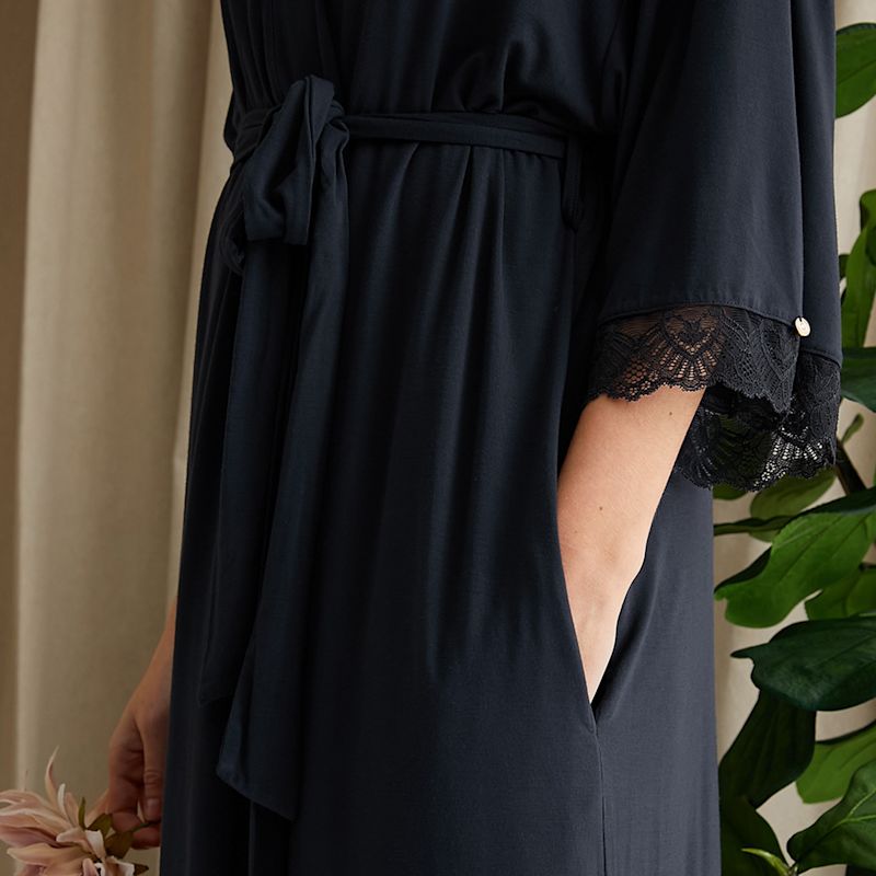 Bamboo Lace Kimono Robe In Raven | Pretty You | Wolf & Badger
