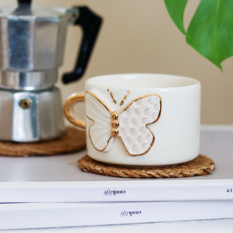 Golden Butterfly Handmade Ceramic Mug | ANATOLIACRAFT | Wolf & Badger