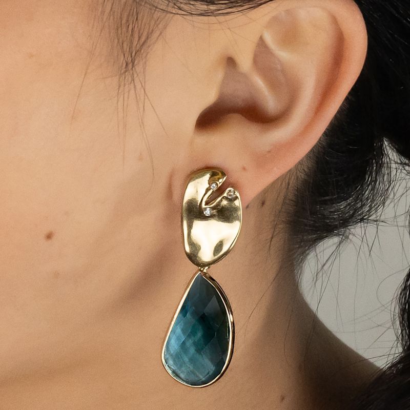 Blue Gemstone Leaf Drop Earrings | Gold Statement Earrings | Rare ...