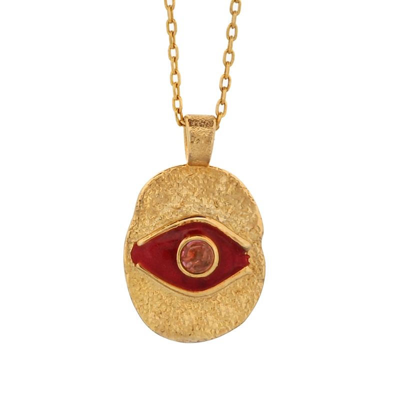 Red Enamel Evil Eye Gold Pendant Good Fortune Necklace - Gold | Ebru ...