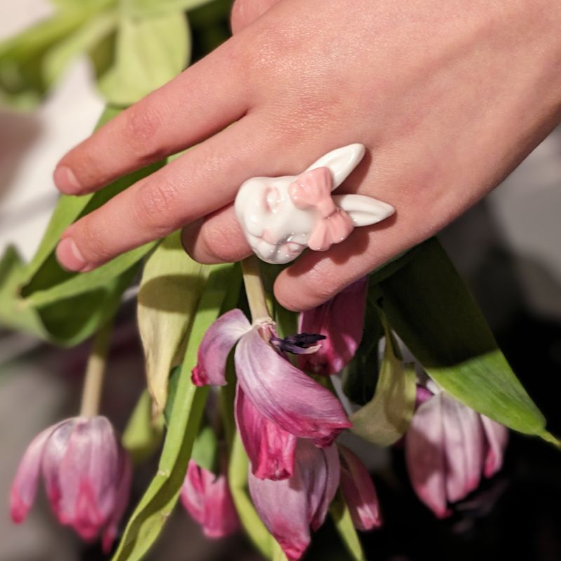 Grumpy Bunny Pinky Bow Tie 14K Gold Plated Brass Ring | H2 Studio ...