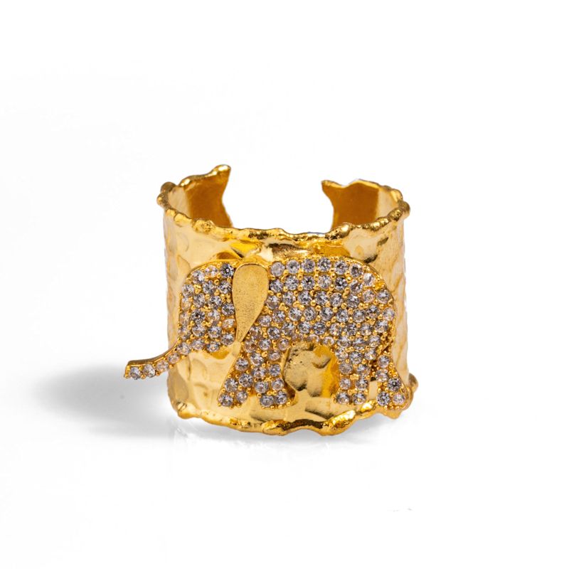 Guardian Diamond Elephant Gold Chunky Adjustable Ring - Gold | Ebru Jewelry | Wolf & Badger