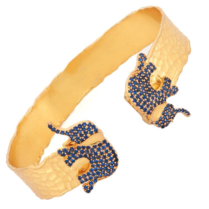 Guardian Sapphire Elephant Gold Cuff Bracelet - Navyblue | Ebru Jewelry | Wolf & Badger