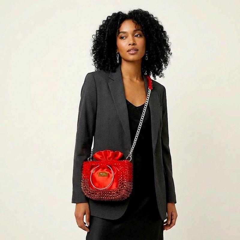 Half Moon, Red Beaded Mirror Elegant Purse For Women | Nyny Ryke | Wolf ...