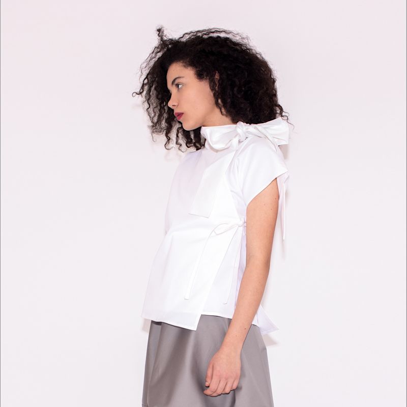 Halves Blouse With Shoulder Ribbon In White Cotton | Bianca Popp | Wolf ...