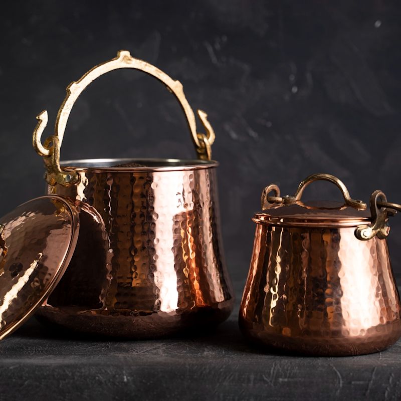 Hammered Copper Storage Pots Set Of Two With Lids | ANATOLIACRAFT ...