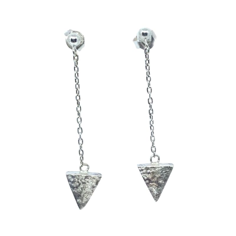 Sterling Silver Hammered Triangle Drop Earrings – Handmade Modern ...