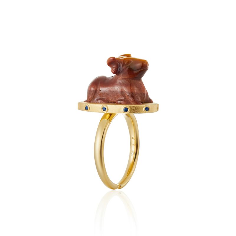 Handmade Engraved Goat Ram Tiger Eye Gemstones Ring | JIAYING WANG WJY ...