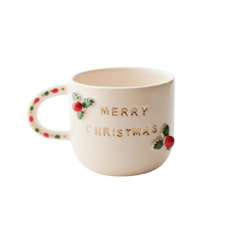 Handmade Merry Christmas Ceramic Mug With Holly Detailing & Festive ...