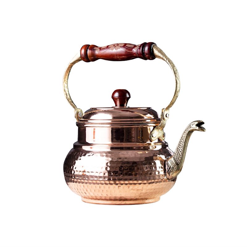 Hammered Solid Copper Tea Kettle With Engraved Handle | ANATOLIACRAFT ...
