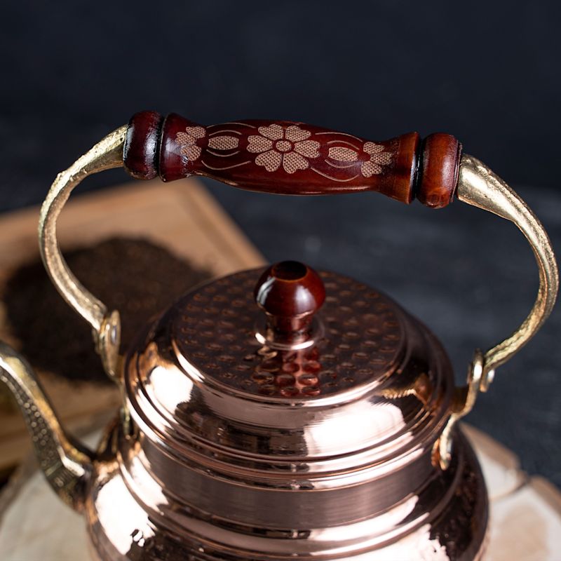 Hammered Solid Copper Tea Kettle With Engraved Handle | ANATOLIACRAFT ...