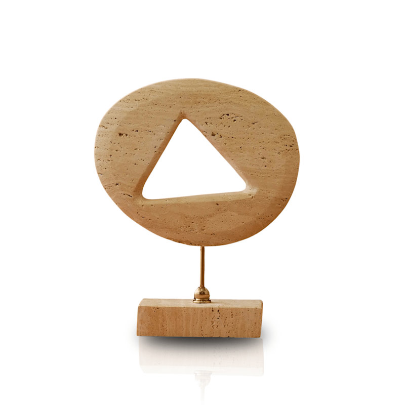 Handmade Travertine Sculpture Beige Stone With Cut-Out Triangle On ...