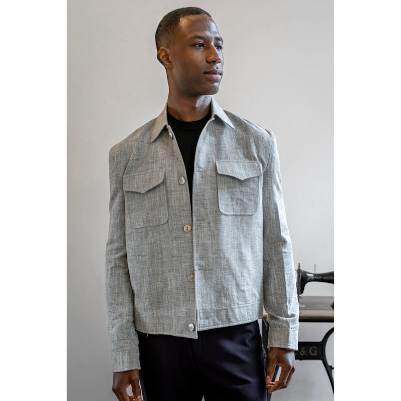 Handwoven Yak Wool Blend Shirt Jacket - Unisex Light Grey Shacket ...