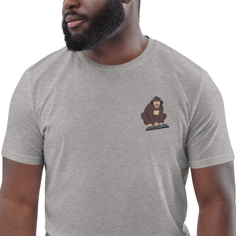 Heather Grey D J Monkey Organic Cotton Embroidered T-Shirt - Men ...