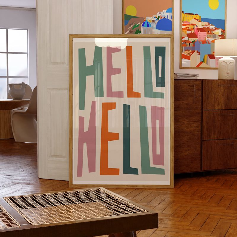 Hello Hello Typography Art Print - A3 | Natalie Cass Art | Wolf & Badger