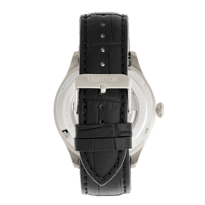 Gregory Semi-Skeleton Leather-Band Watch with Moon Phase - Black ...