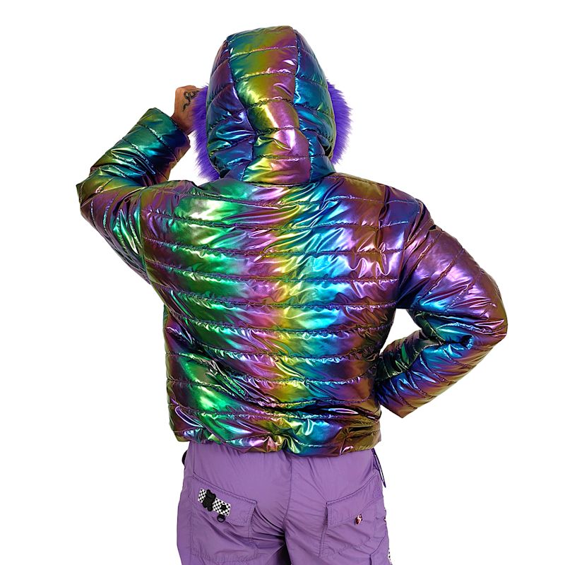 Hooded Metallic Rainbow Colors Puffer Coat | Lalipop Design | Wolf & Badger