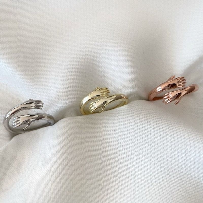 Hug Ring With Hands Sterling Silver - Gold | Spero London | Wolf & Badger