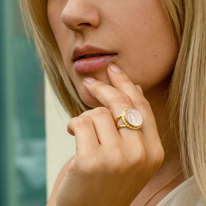 Gold Vermeil Pink Cameo Ring Initial L | Vintouch Italy | Wolf & Badger