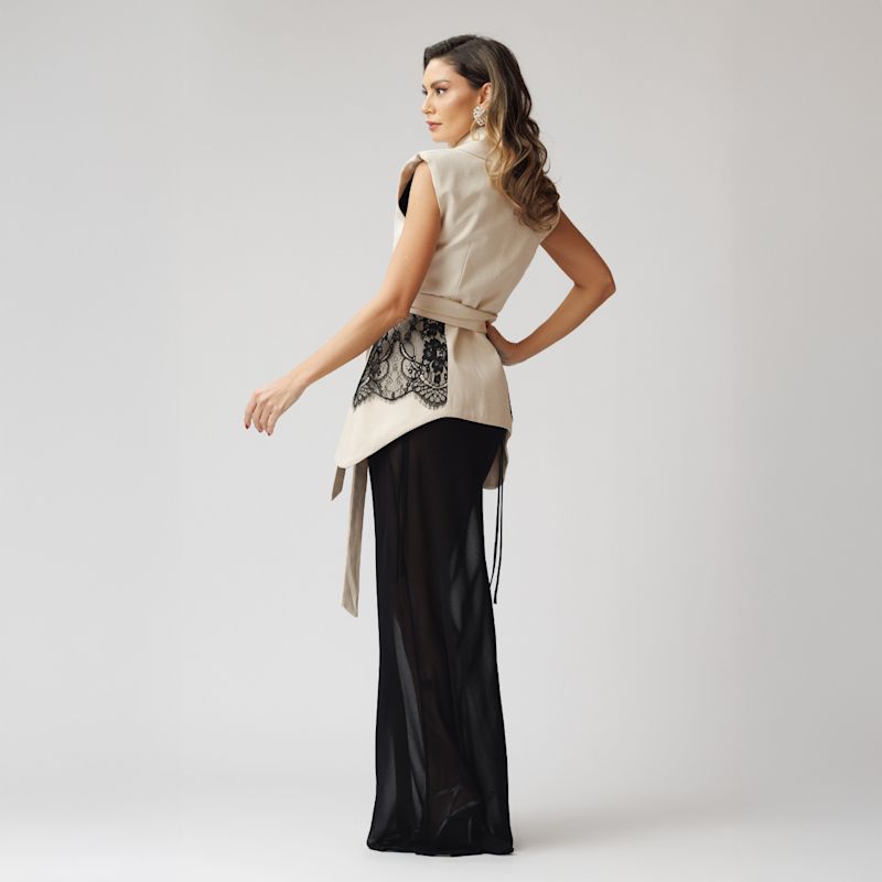 Ivory Hourglass Vest, Side Over Side With Black Lace Details | concept ...