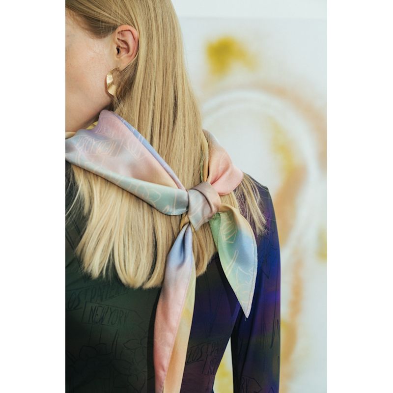 "Brooklyn" Triangle Silk Scarf - Pink & Blue | Lost Pattern NYC | Wolf ...