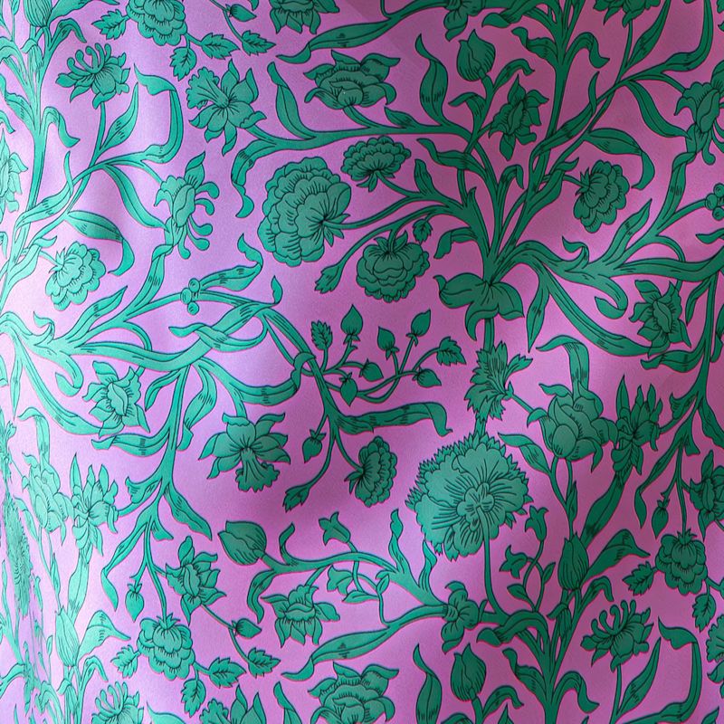 Janie Midi Dress: Green-Pink Columbia Road Satin | Ridley London | Wolf ...